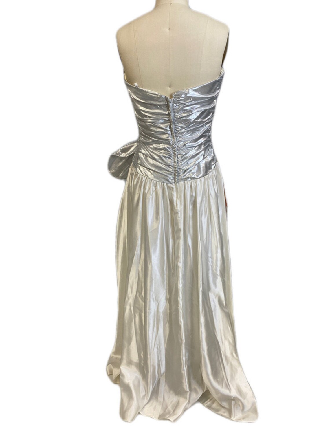 Vtg Nadine 70s Prom Queen Strapless Metallic Silver/white NWT S Maxi ...