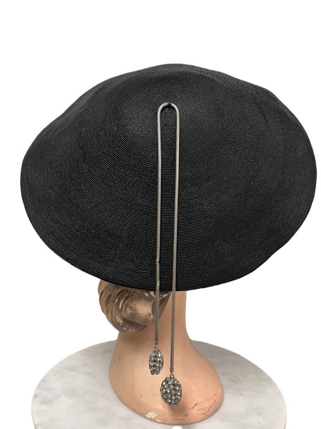 Stunning 1940s Big Black Straw Beret With Rhinestone Baubles Medium 22 ...