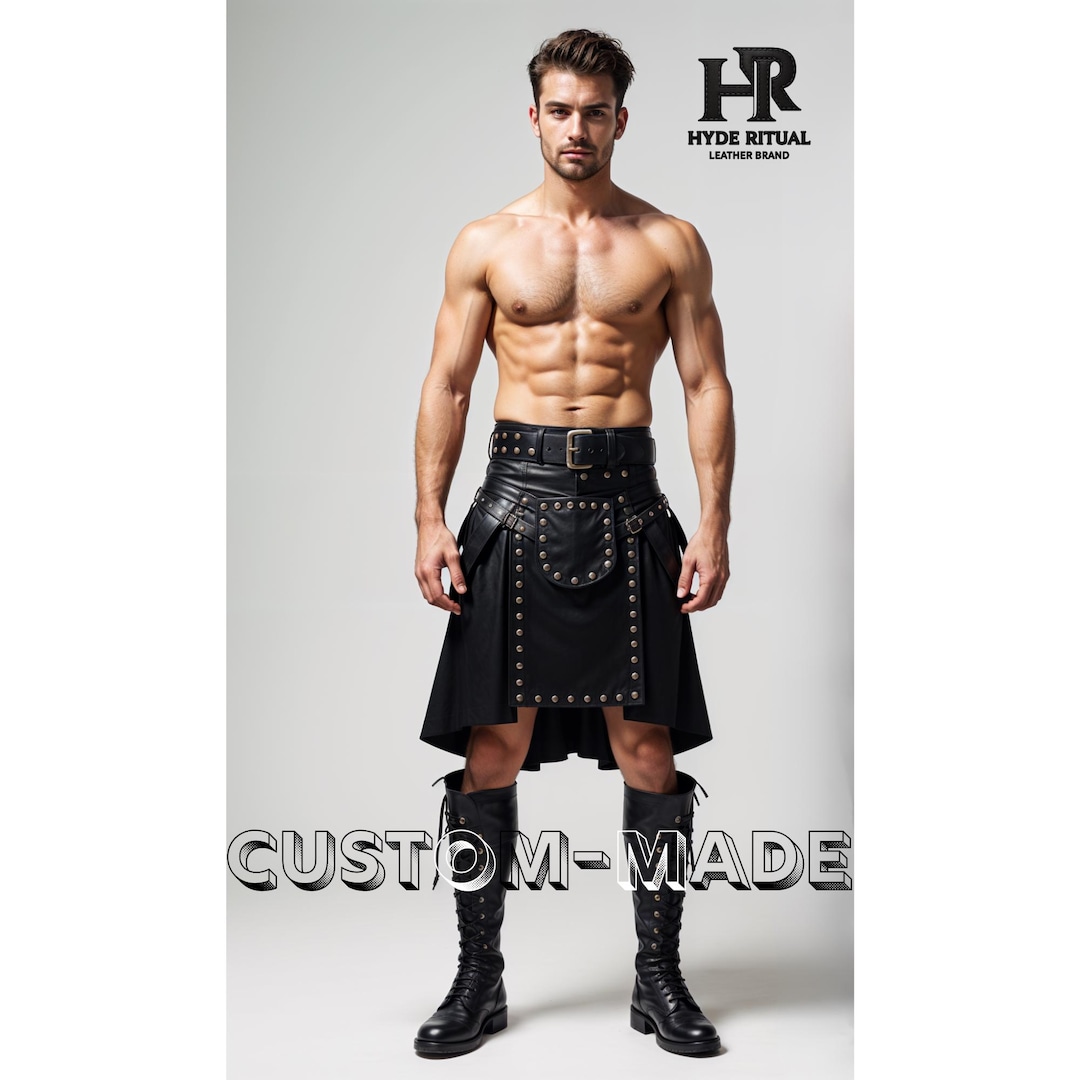 Custom Made Black Leather Kilt With Metal Studs, Alternative Fashion - Etsy