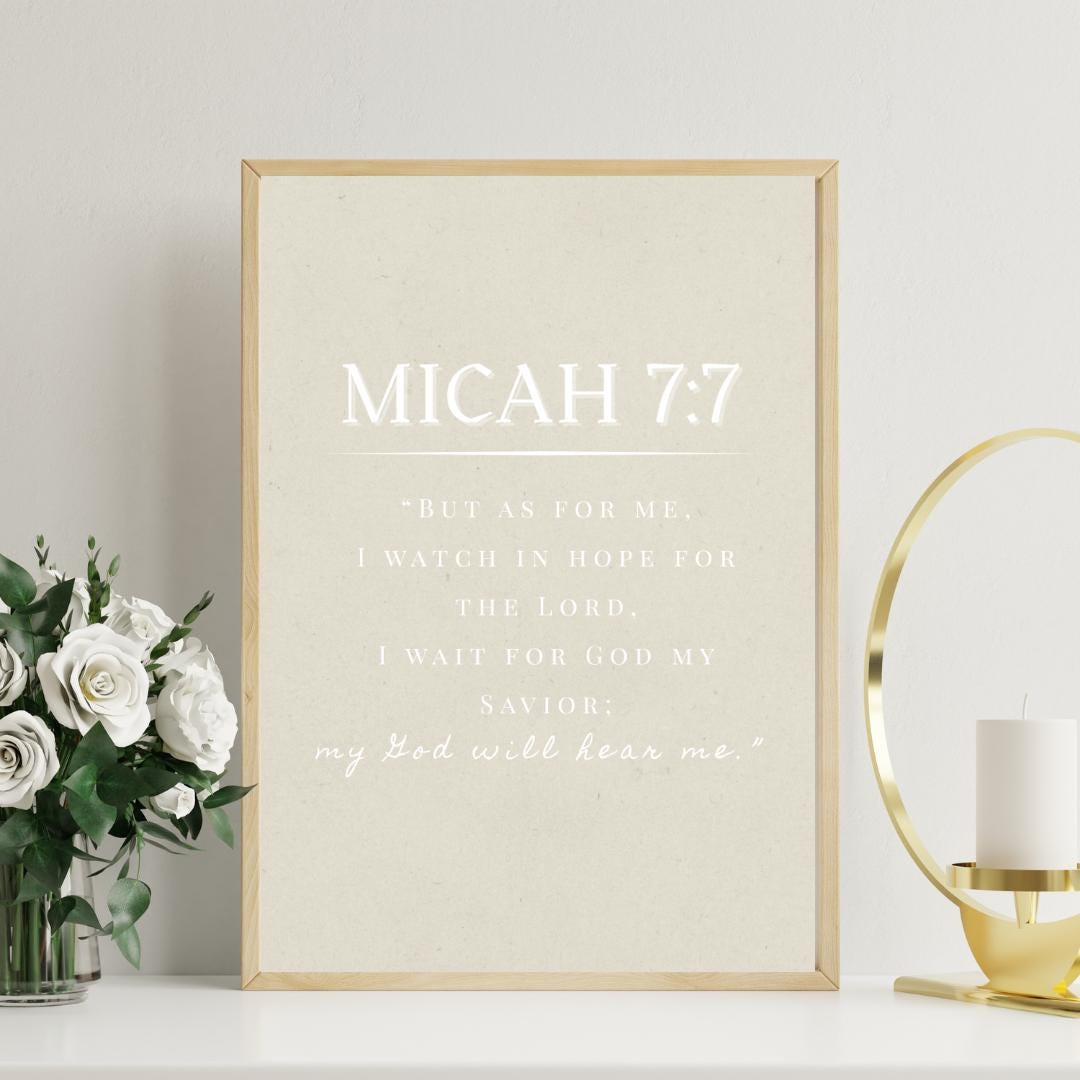 Micah 7:7 Bible Verse Poster Minimalist Quote Christian Print Scripture ...