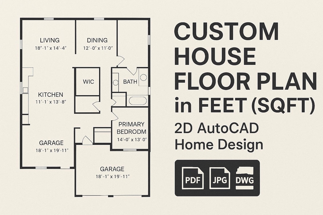 Custom 2D Autocad House Floor Plan in Feet (PDF JPG DWG) - Etsy UK