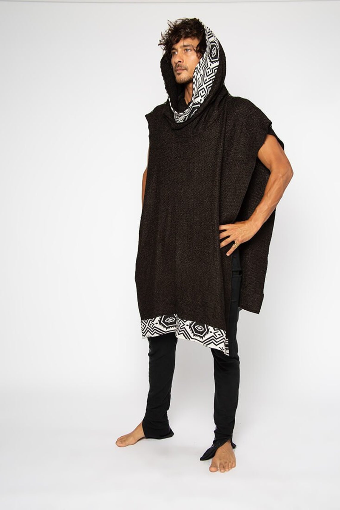 Tribal Poncho Fancy Mens Poncho Black Mexican Poncho Hippie - Etsy