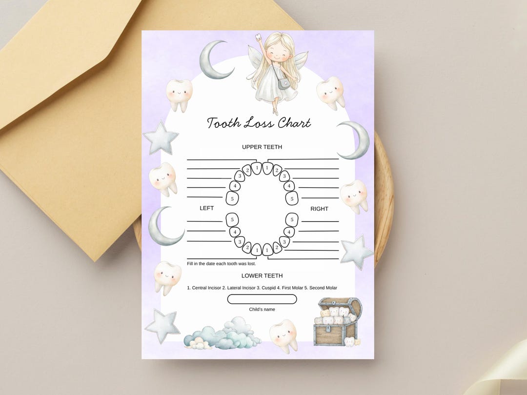 Printable Baby Tooth Tracker, Lost Tooth Chart, Tooth Fairy Chart for ...