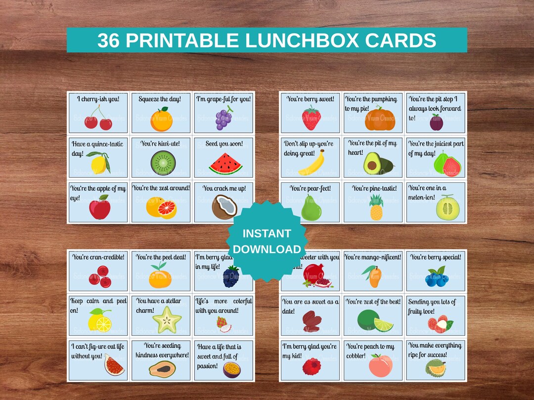 Fruit Lunch Box Cards: 36 Printable Notes With Jokes (PDF Download) - Etsy