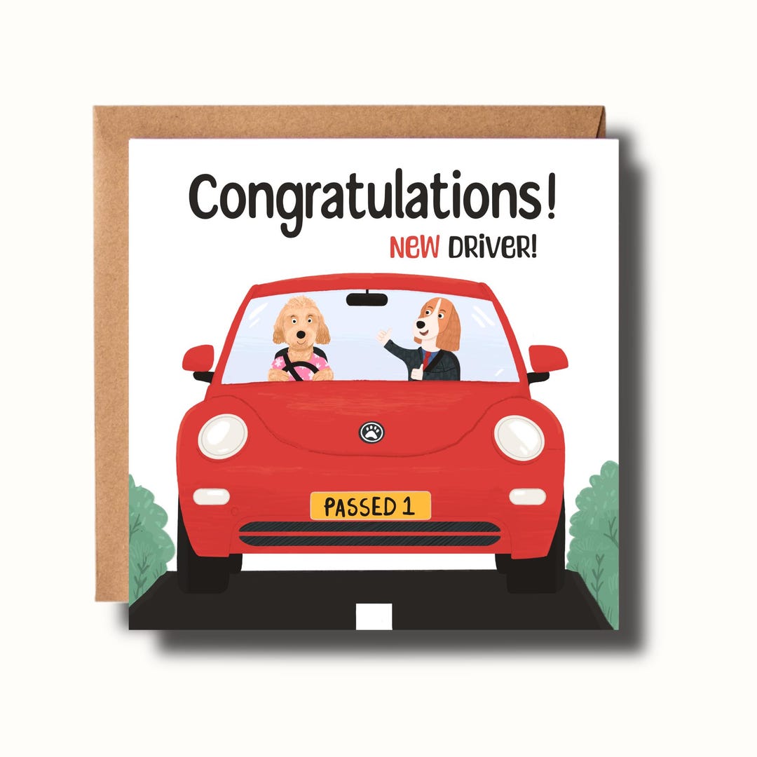 New Driver Card: Hand-drawn Dogs, Cockapoo Congratulations Driving Test ...