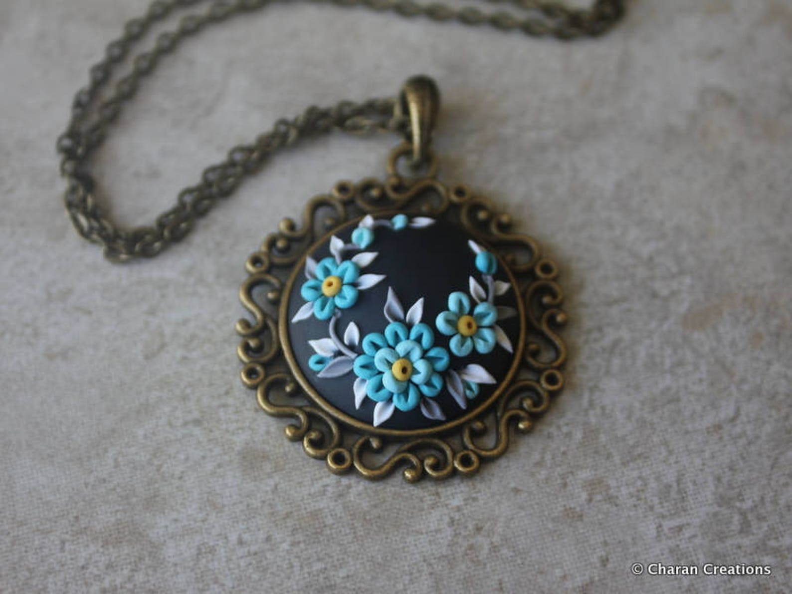 Gorgeous Polymer Clay Applique Statement Pendant Necklace and Earrings ...