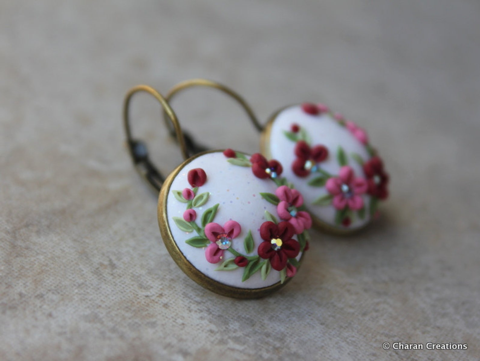Gorgeous Polymer Clay Applique Statement Earrings in Pinks and Shimmery ...