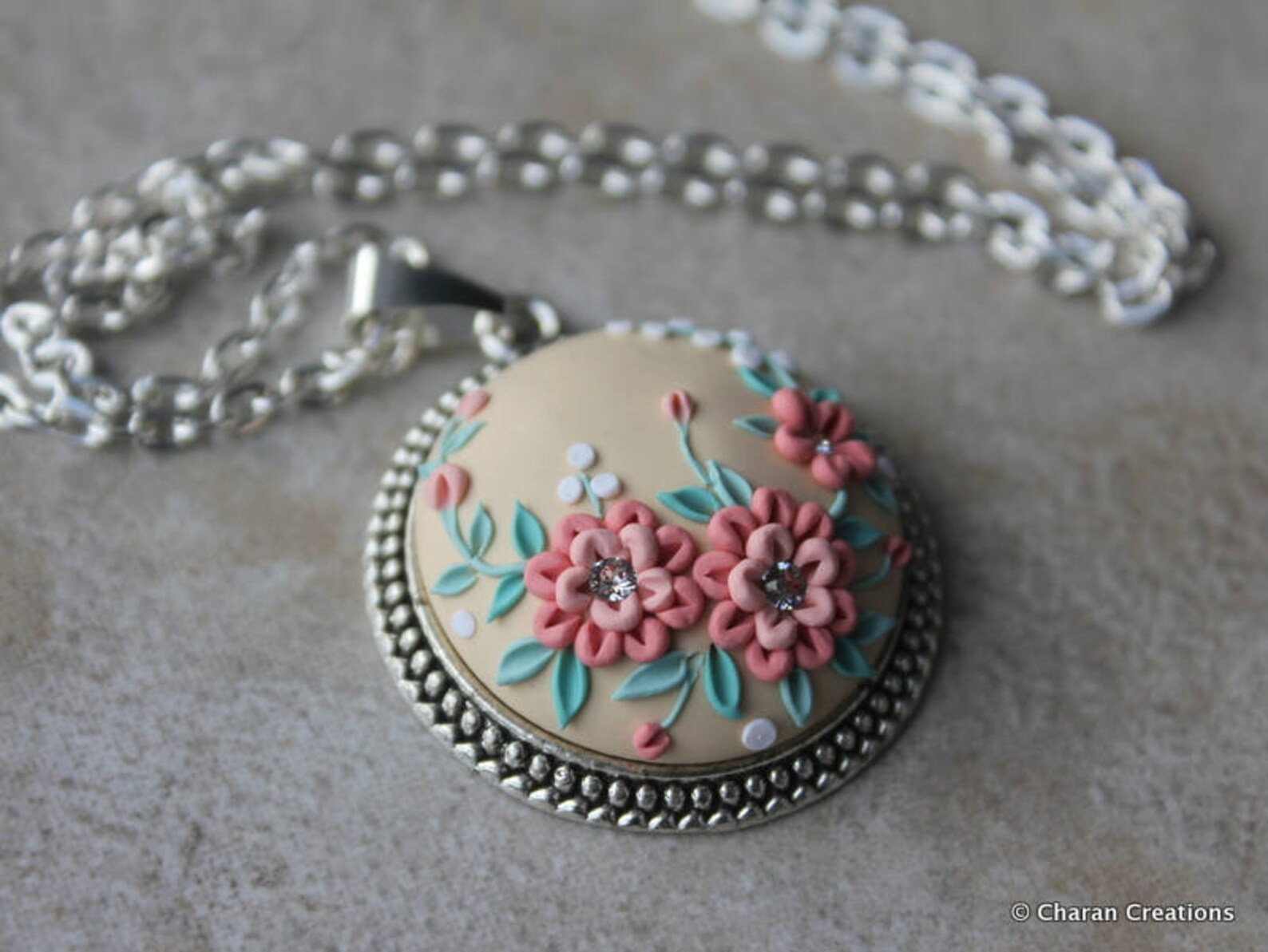 Gorgeous Polymer Clay Applique Statement Pendant Necklace in Peach ...