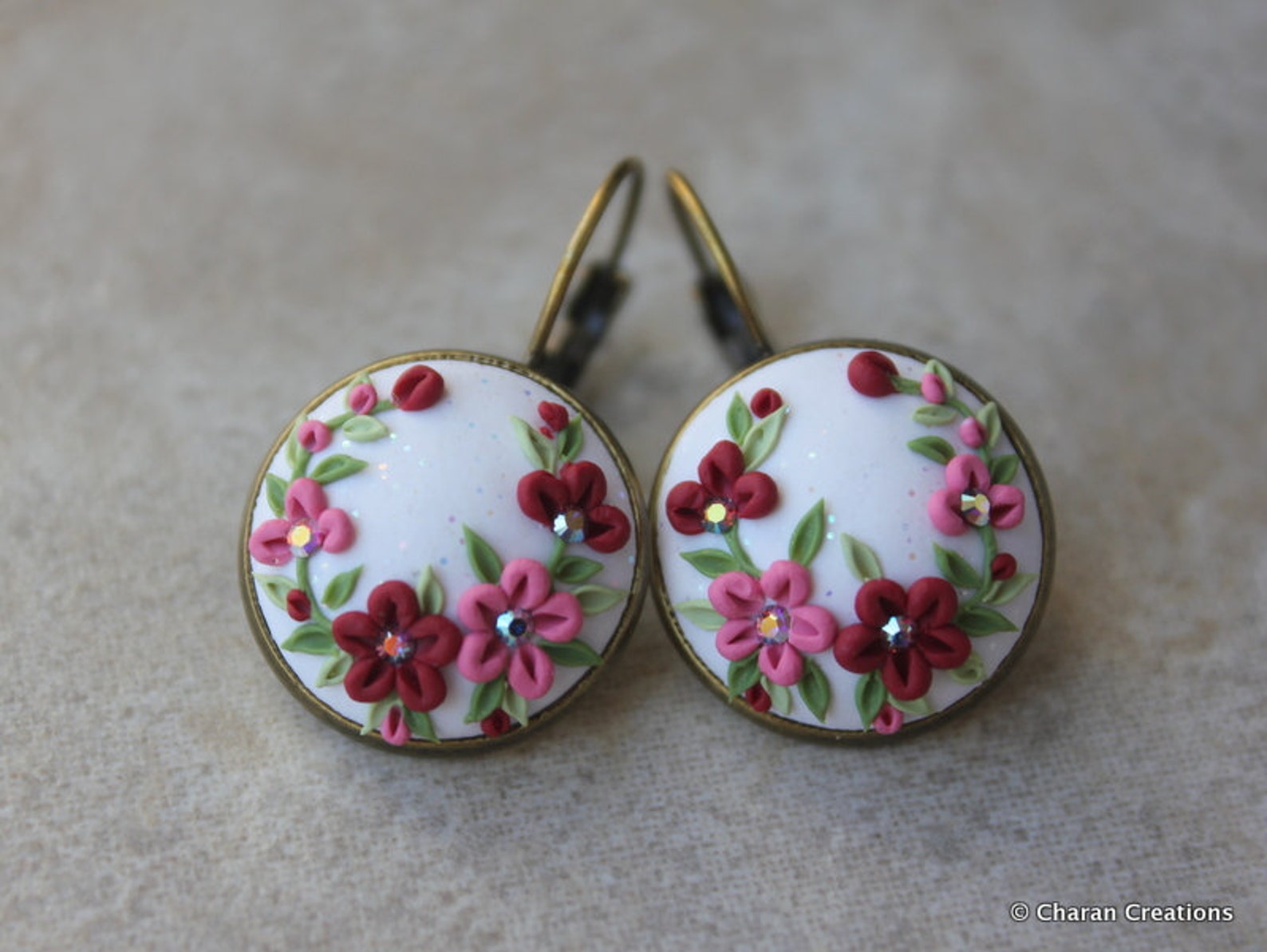 Gorgeous Polymer Clay Applique Statement Earrings in Pinks and Shimmery ...