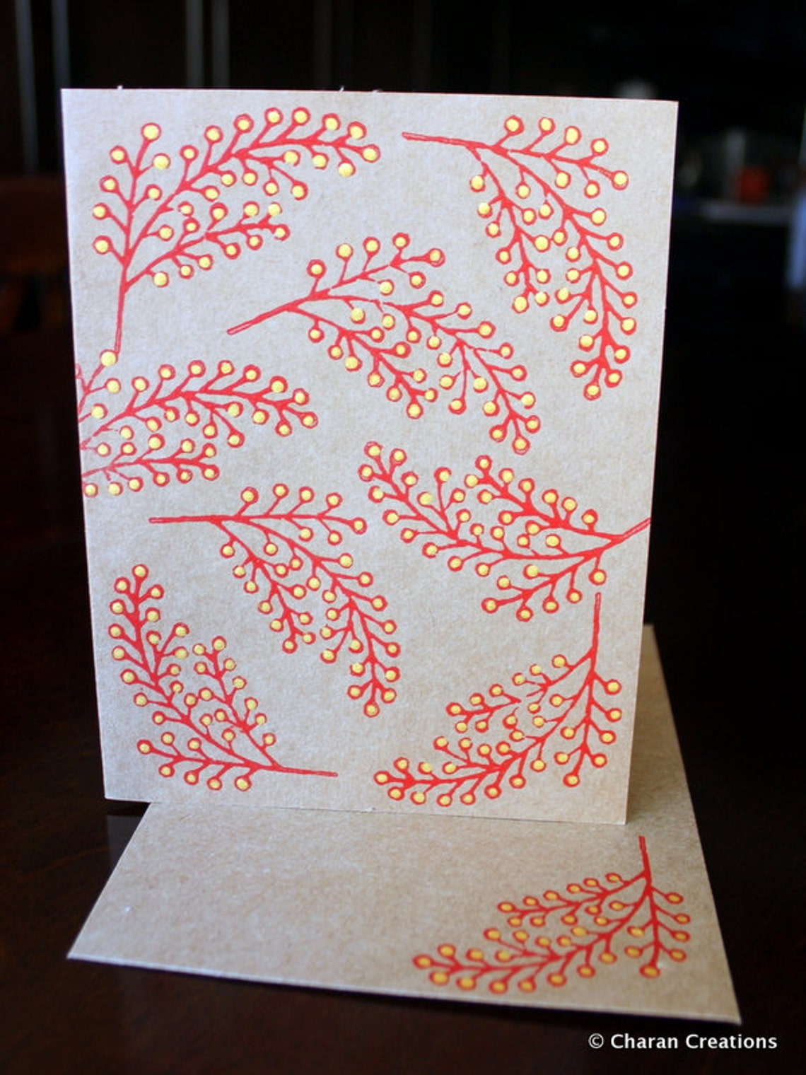Block Printed Card, Indian Theme Card, Hand Painted Kraft Card- Golden ...