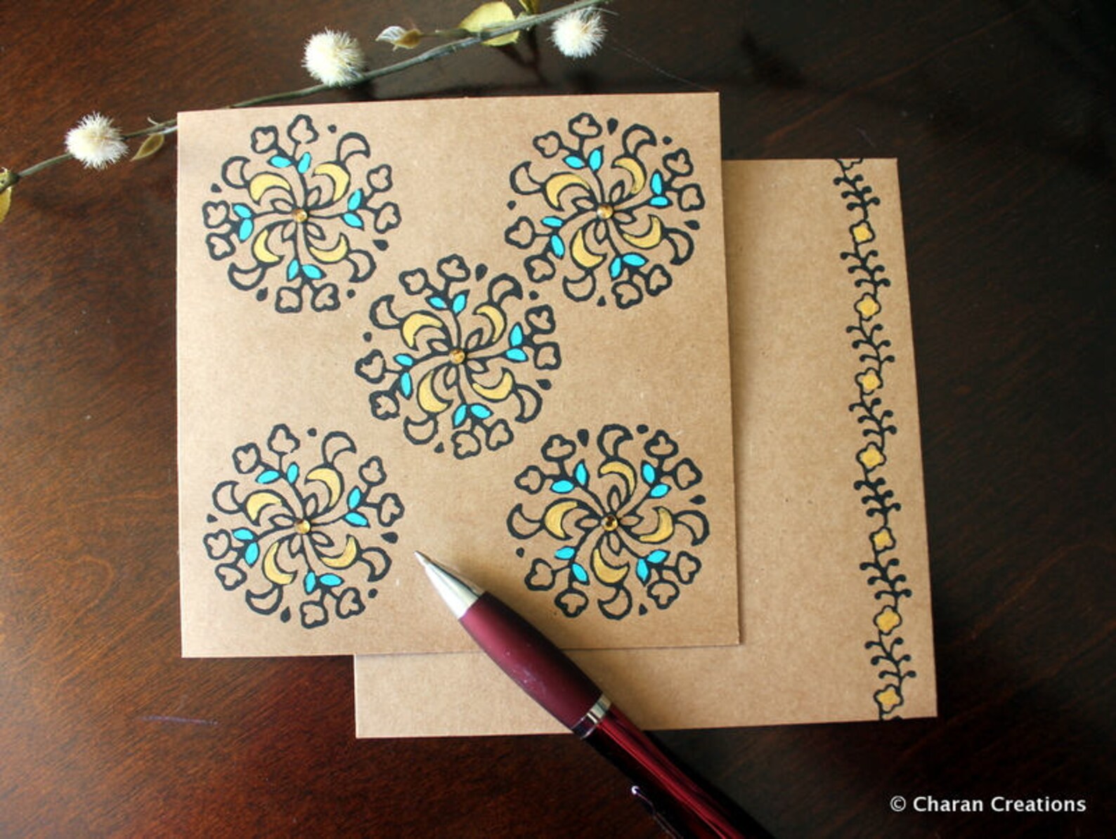 Hand Block Printed Card, Indian Theme Card, Hand Painted Kraft Card - Etsy