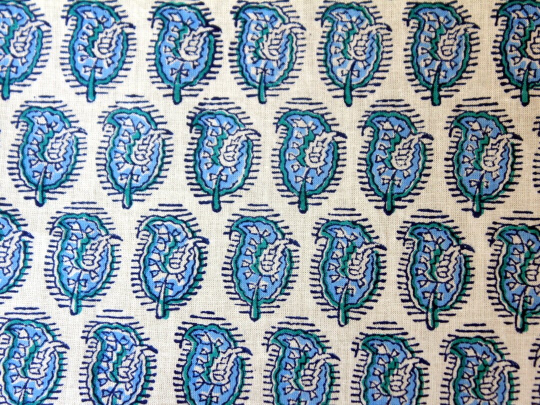 Hand Block Printed Fabric in Beautiful Paisley Pattern- One Yard - Etsy
