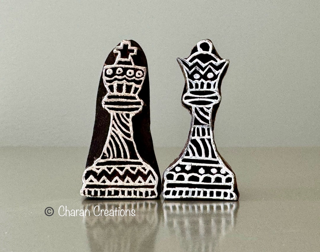 REDUCED Set of King & Queen Chess Stamps-textile Printing Stamps ...