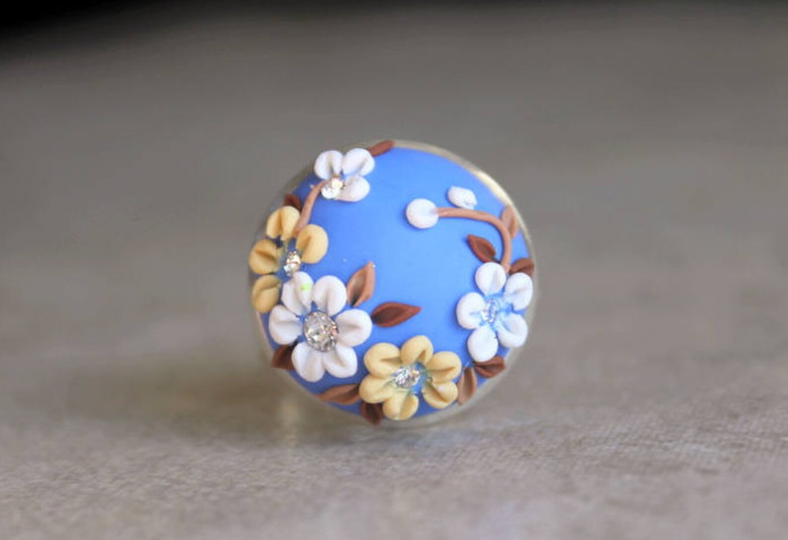 Hand Sculpted Polymer Clay Applique Statement Ring in Periwinkle and ...