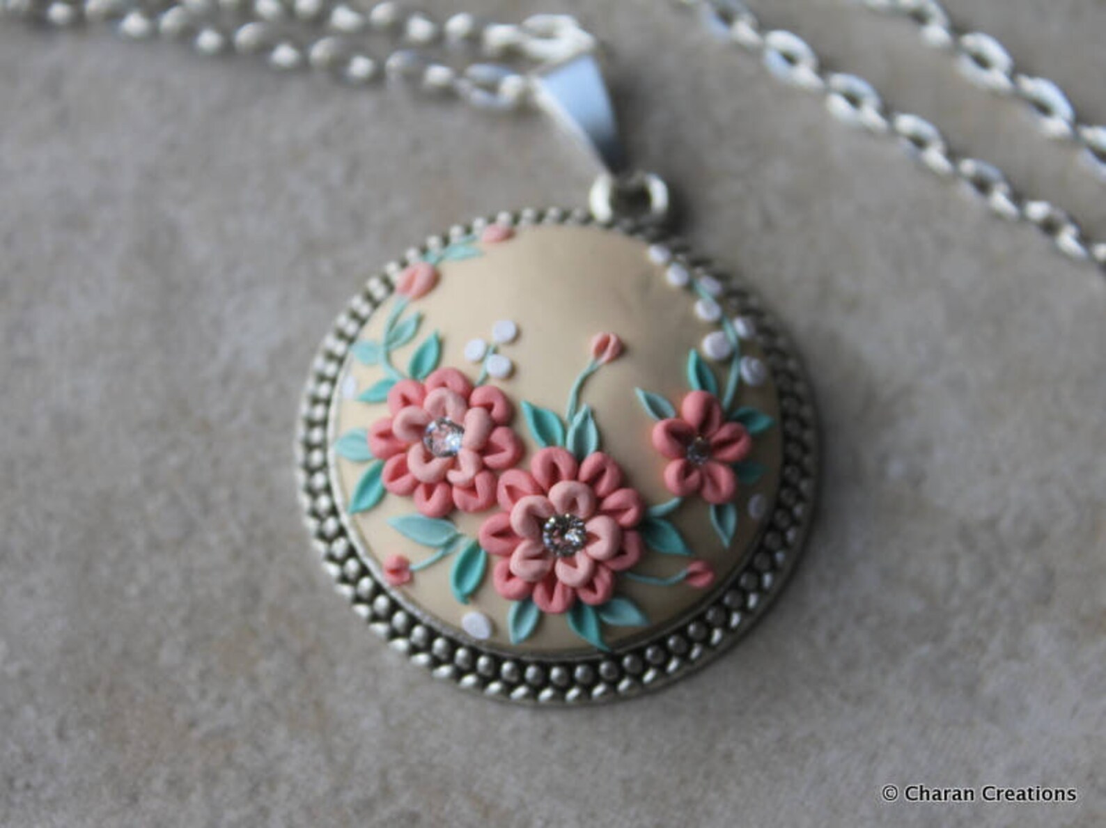 Gorgeous Polymer Clay Applique Statement Pendant Necklace in Peach ...