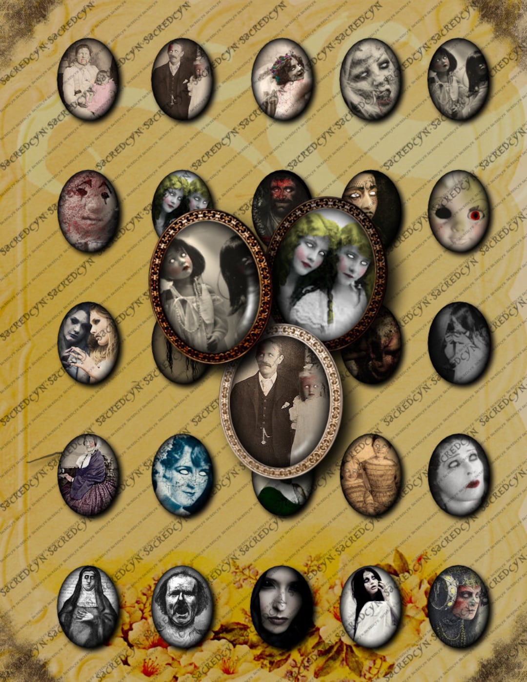 Victorian Zombie Vintage 30x40mm Oval Gothic Printable Digital Faux ...