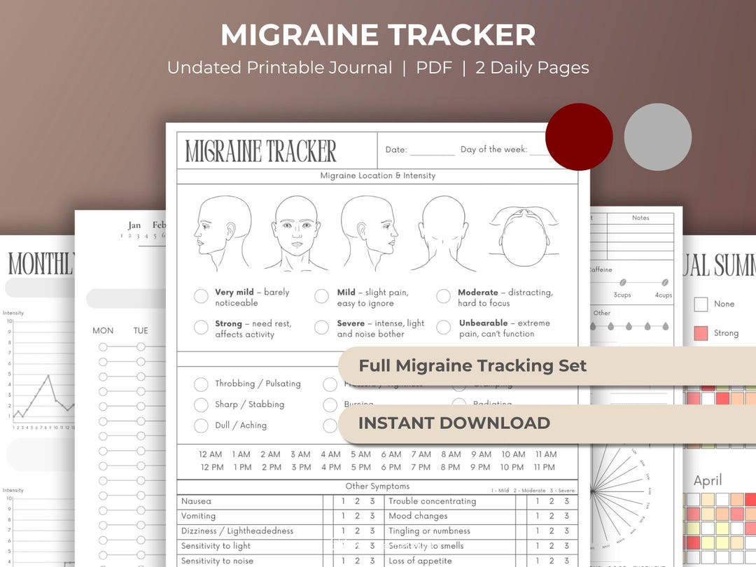 Migraine Tracker and Journal Headache Log, Doctor Visit Sheet Head Pain ...