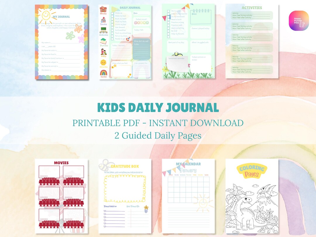 Kids Daily Gratitude Journal: Printable DIY Planner Diary, Emotions ...