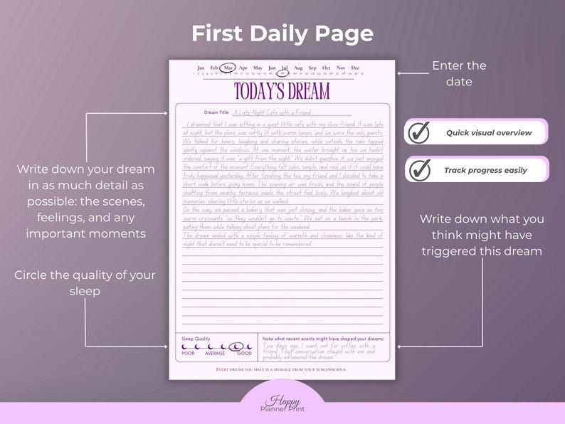 Dream Journal Printable Tracker for Lucid Dreams With Digital Nightmare ...