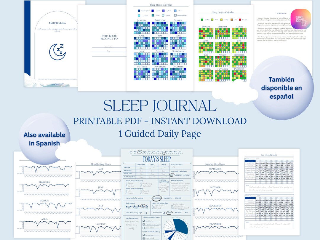 Guided Sleep Journal: Printable Sleep Tracker, Bedtime Reflection (PDF ...
