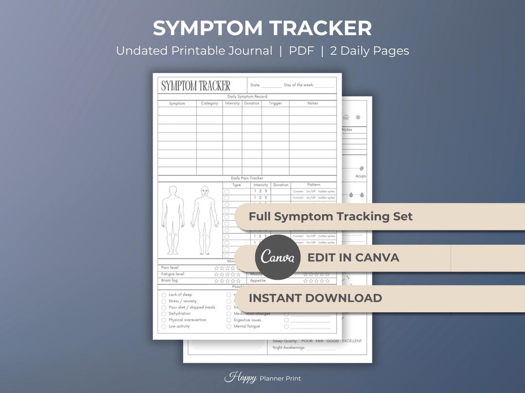 Editable Symptom Tracker Template and Pain Journal for Chronic Illness ...