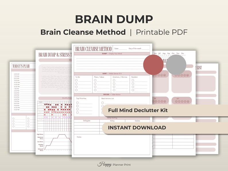 Printable Brain Dump Mind Dump Mental Declutter Stress Relief Thought ...