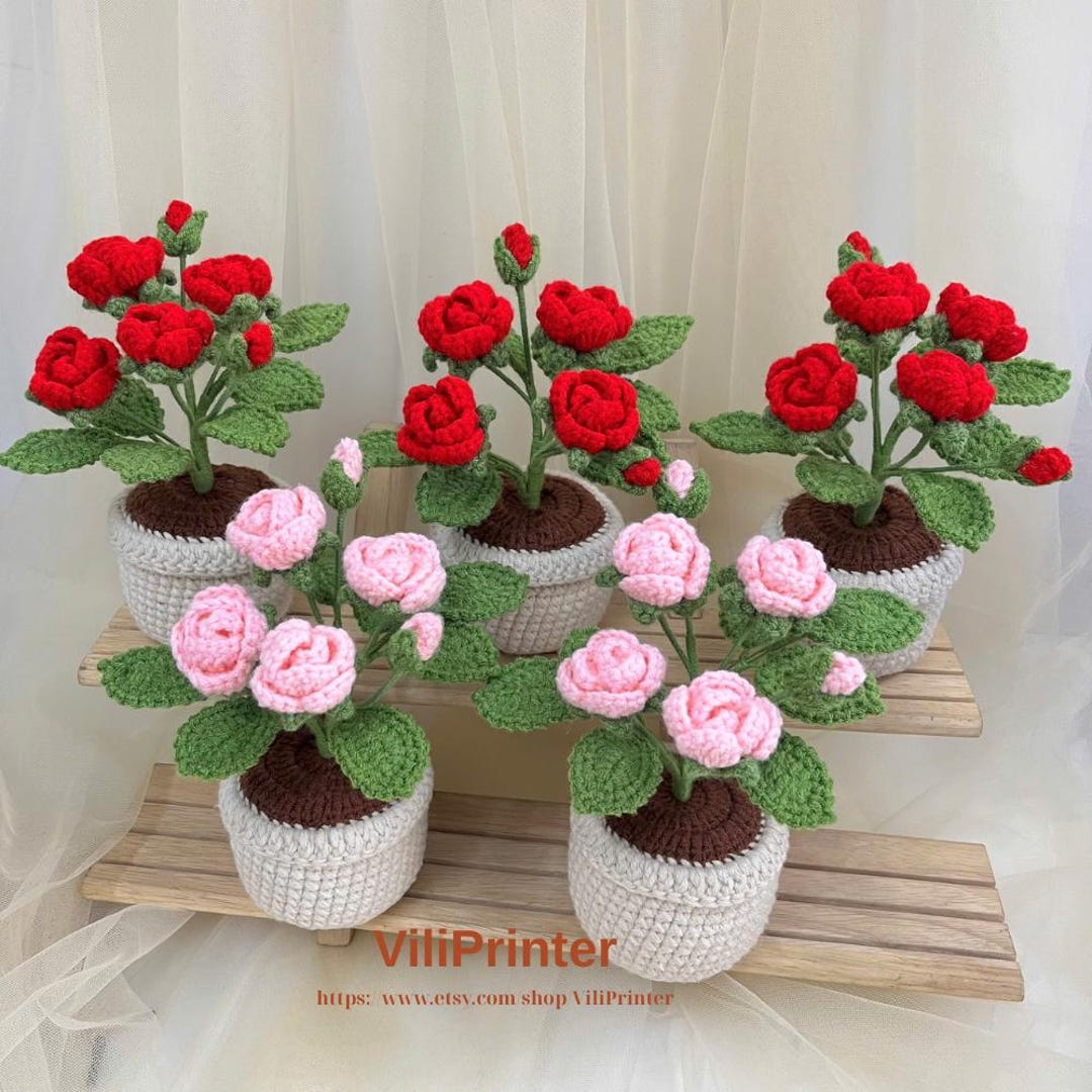 Miniature Roses in Pots – Mini Crochet Flowers — Forever Blooming ...