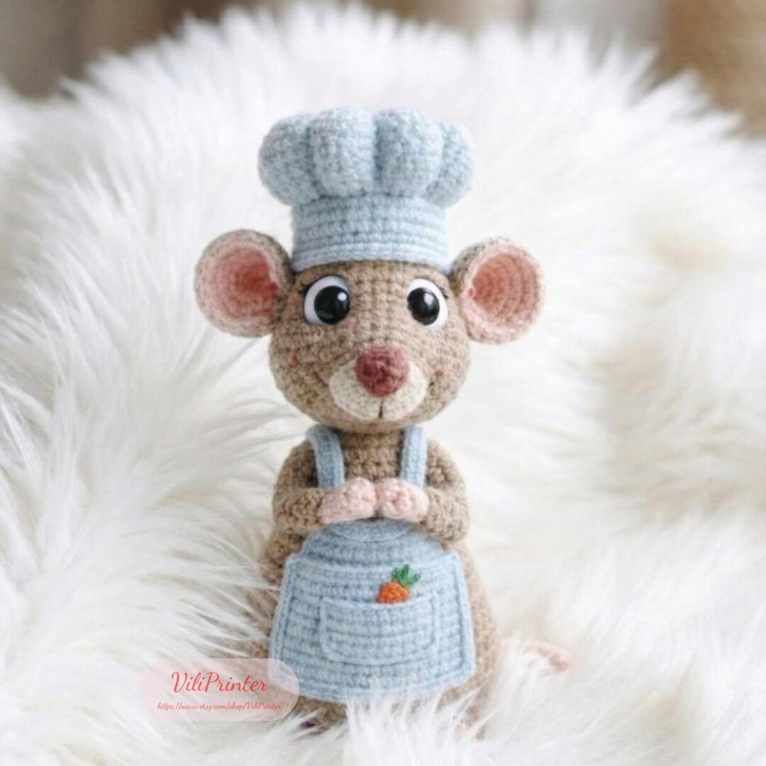 Crochet Mouse Baker Plush, Handmade Amigurumi Chef Doll, Kitchen Decor ...
