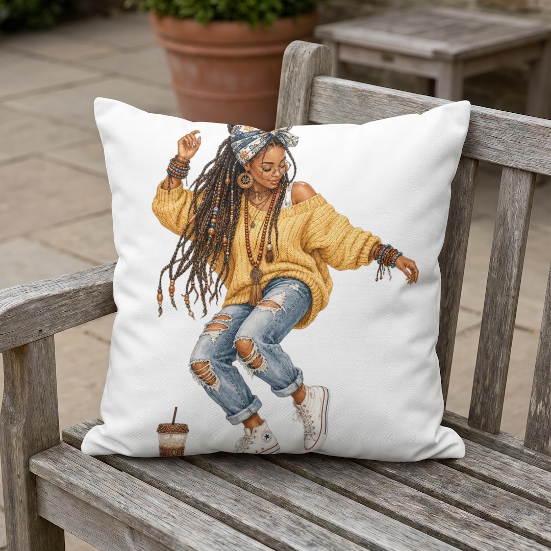 Boho Black Woman Dreadlock PNG, Coffee Lover Clipart (digital Download ...
