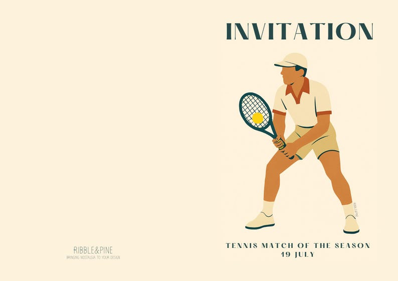 Vintage Tennis Invitation Card – Retro Printable Foldable Greeting ...