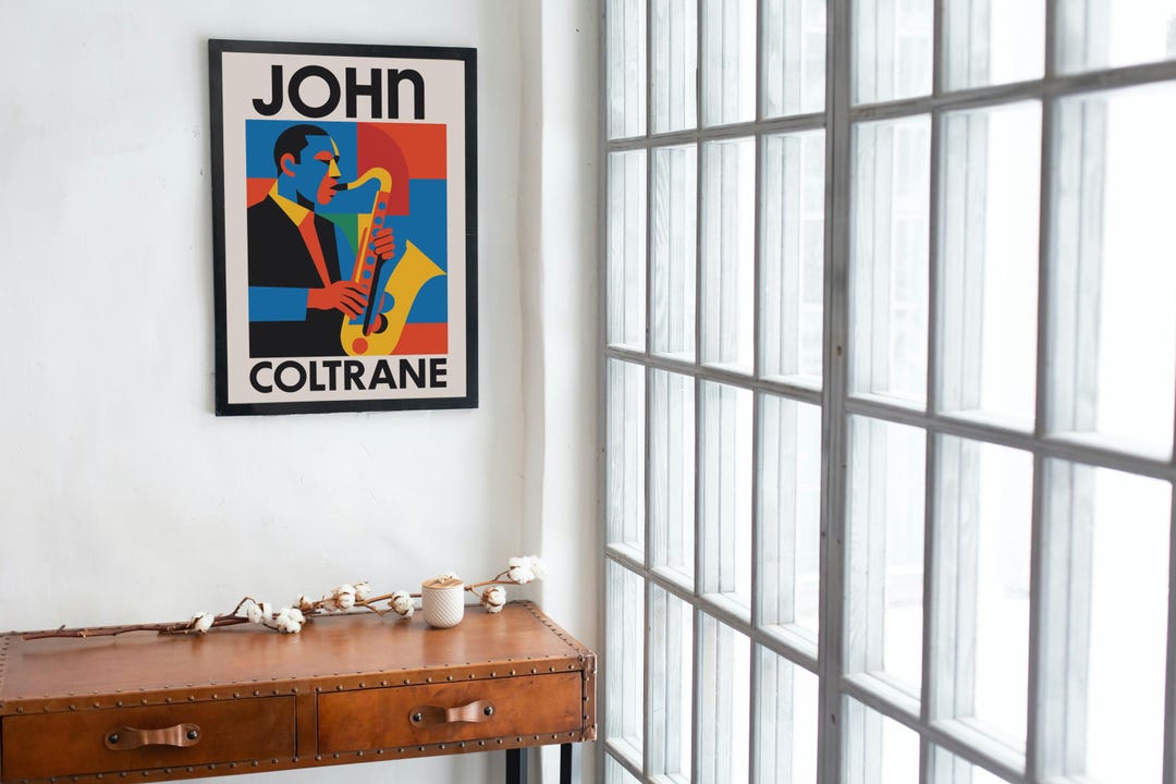 John Coltrane Retro Jazz Poster – Mid Century Bauhaus Wall Art ...
