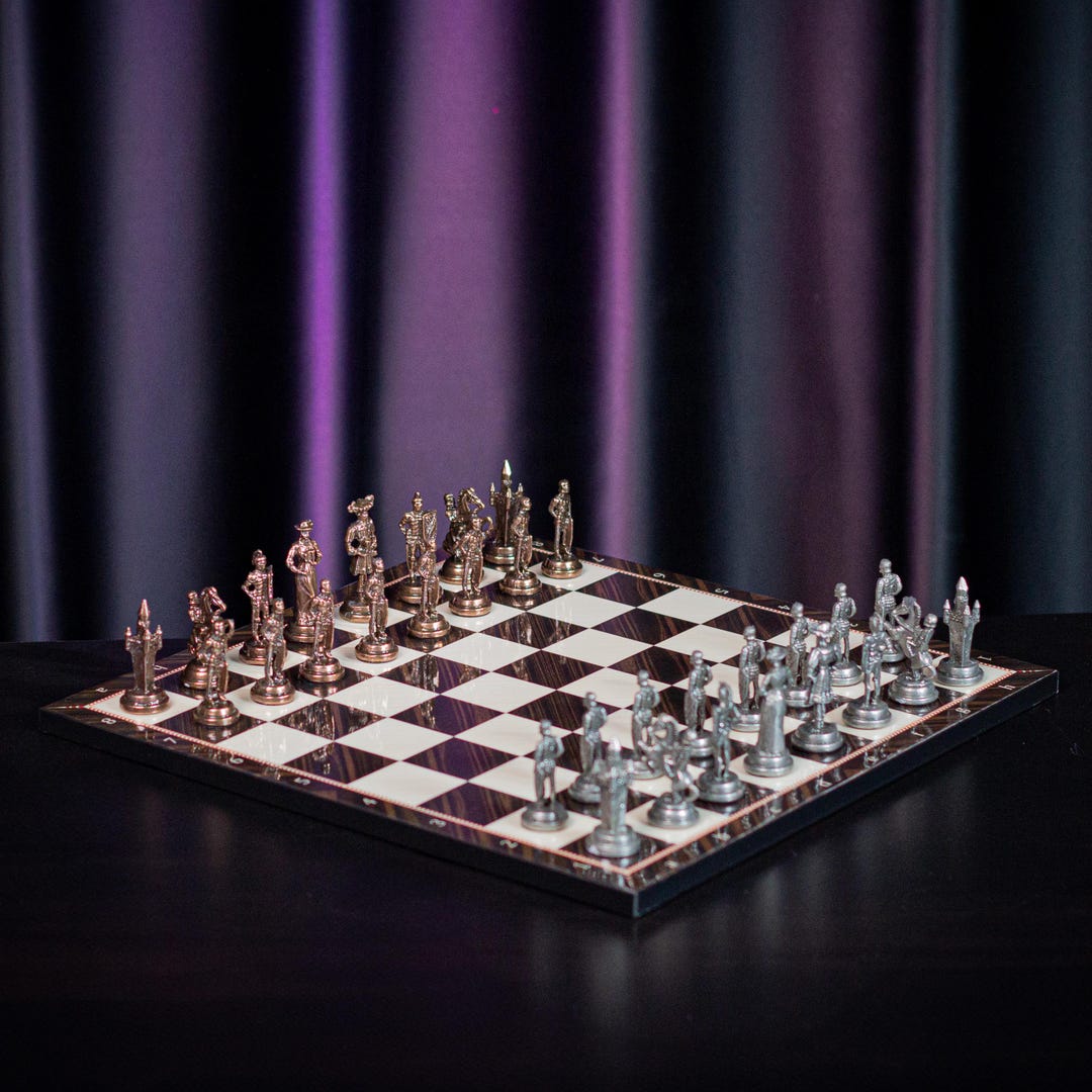 Metal Chess Pieces,spanish Royalty Medium Size and Walnut Patterned MDF ...