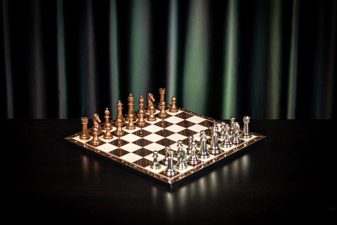 Metal Chess Pieces,classic Figures and Walnut Patterned MDF Chess Board ...