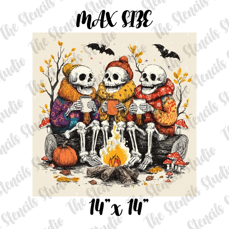 Skeleton Fall Campfire PNG | Cozy Autumn Halloween Crewneck PNG ...