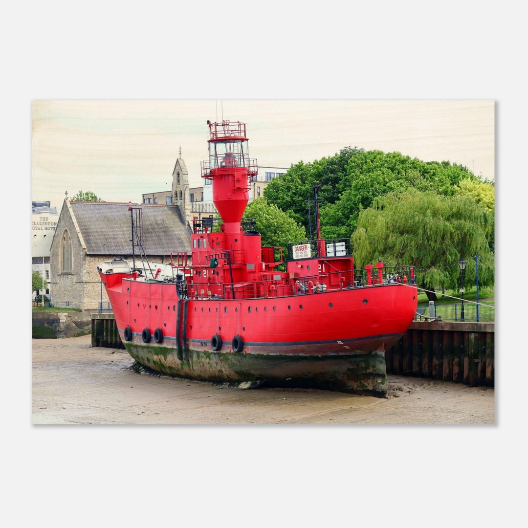 Red Lightship Wood Print: Rustic Maritime Wall Art - Etsy