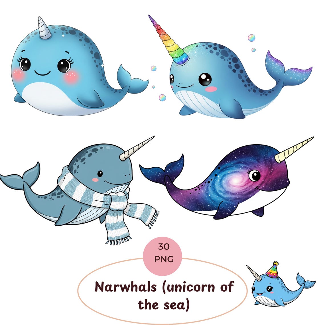 Narwhals (unicorn of the Sea) Clipart | Cute Arctic Animal Pngs ...