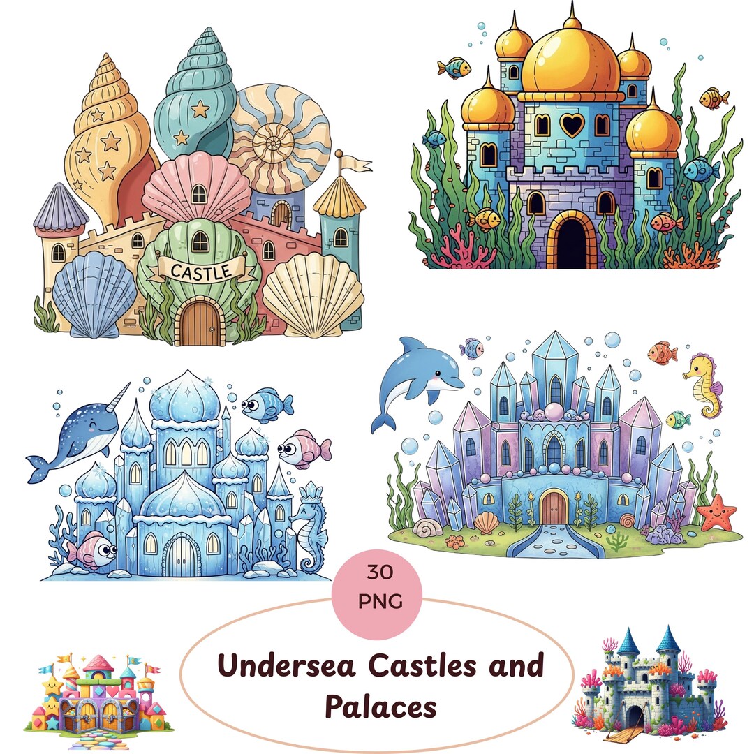 Undersea Castles and Palaces Clipart | Fantasy Ocean Kingdom Pngs ...
