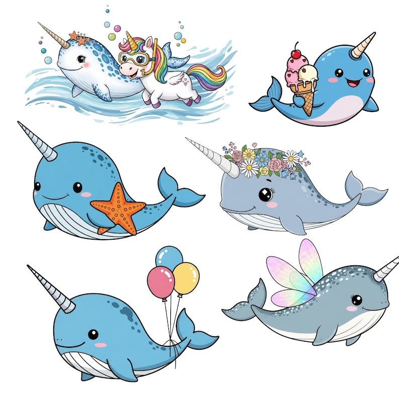 Narwhals (unicorn of the Sea) Clipart | Cute Arctic Animal Pngs ...