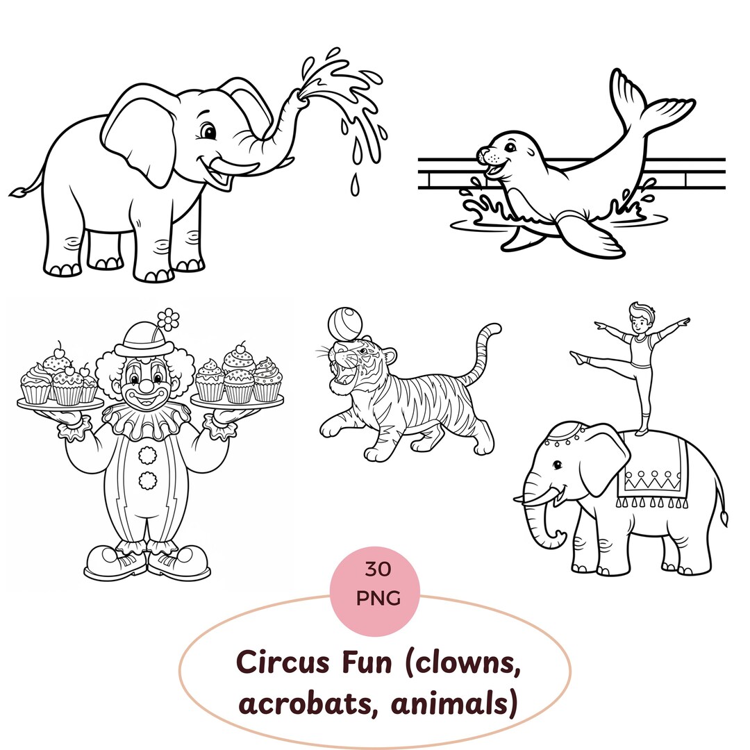 Circus Coloring Book: Clowns, Acrobats & Animals (PDF Pattern) - Etsy