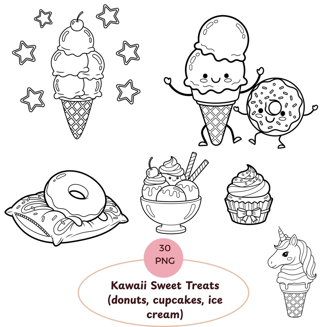 Kawaii Sweet Treats Coloring Book | Cute Donuts, Cupcakes & Ice Cream ...