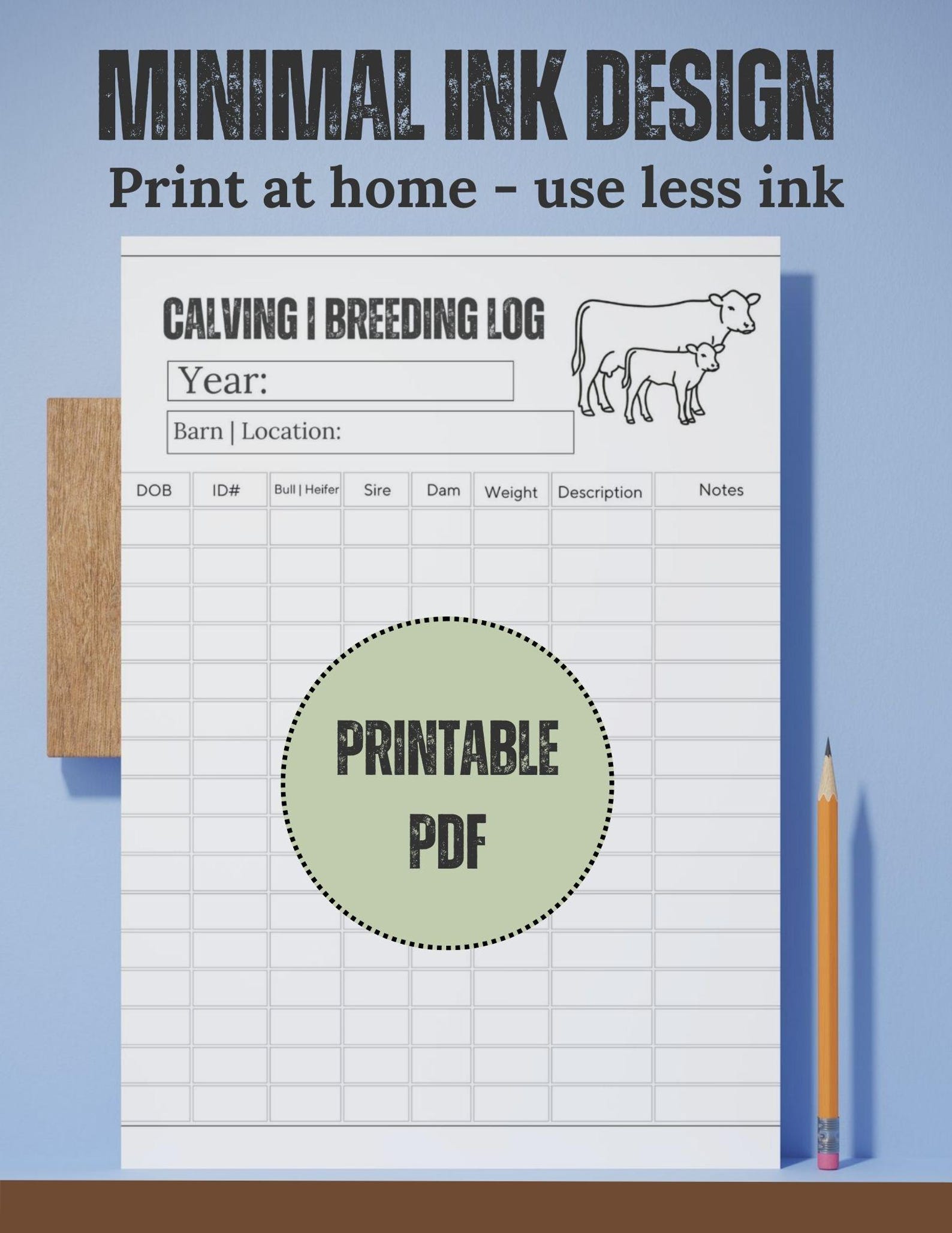 Printable Calving Record Sheet for Cattle Farmers – Minimal Ink ...