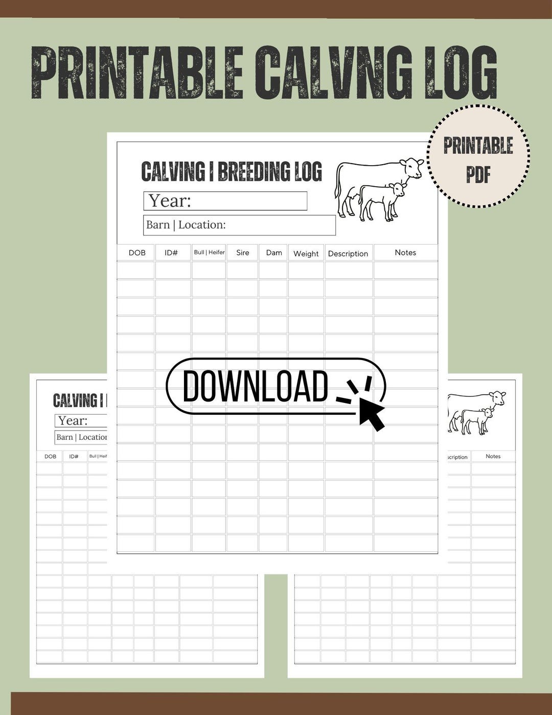 Printable Calving Record Sheet for Cattle Farmers – Minimal Ink ...
