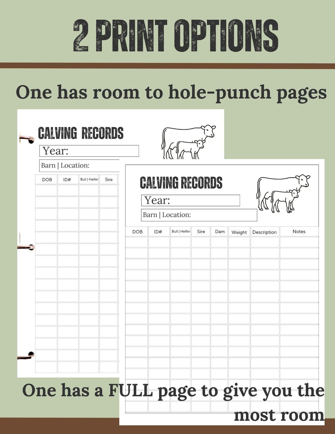 Printable Calving Record Sheet for Cattle Farmers – Minimal Ink ...