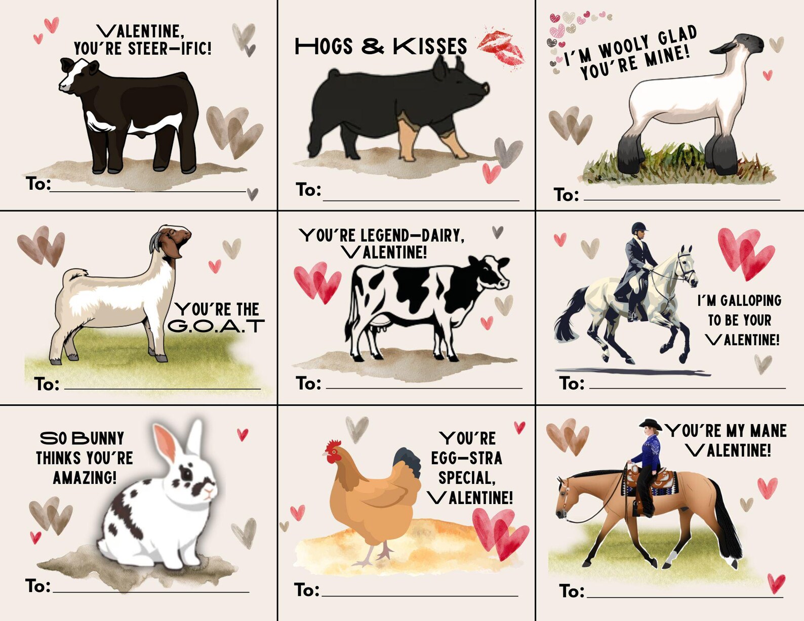 Show Livestock Valentine Cards | Printable 4-H & FFA Valentines for ...
