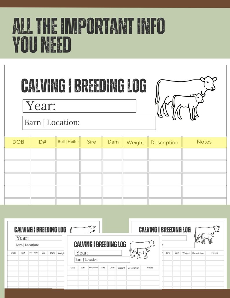 Printable Calving Record Sheet for Cattle Farmers – Minimal Ink ...