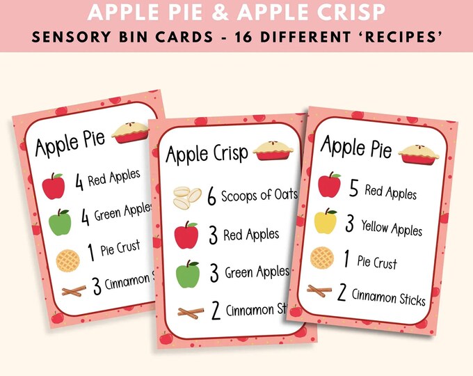 Apple Pie & Apple Crisp Sensory Bin Cards for Toddlers, Fall Activity ...