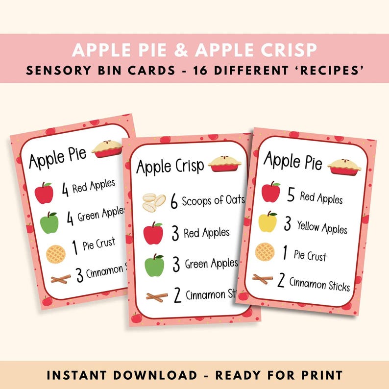 Apple Pie Sensory Bin Cards for Toddlers, Fall Apple Crisp Activity ...