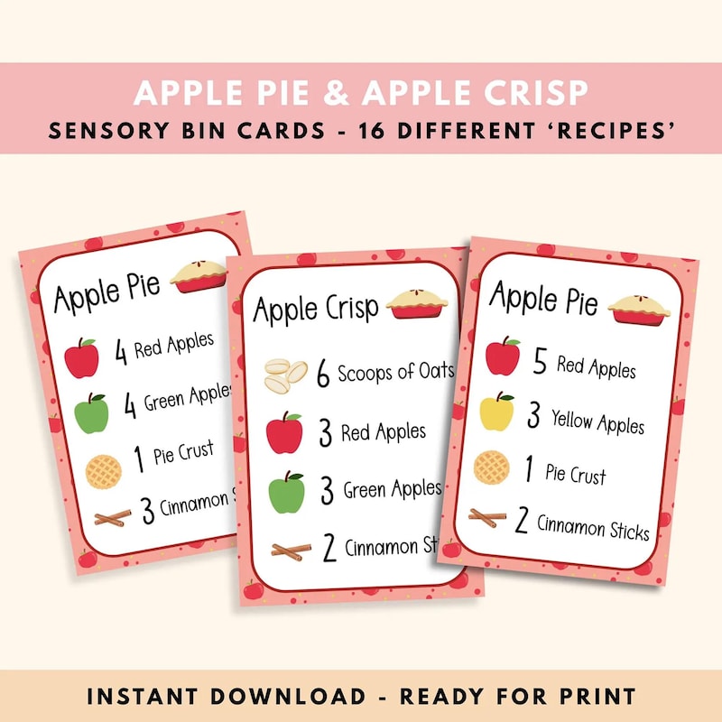 Sensory Apple Pie Cards - Etsy