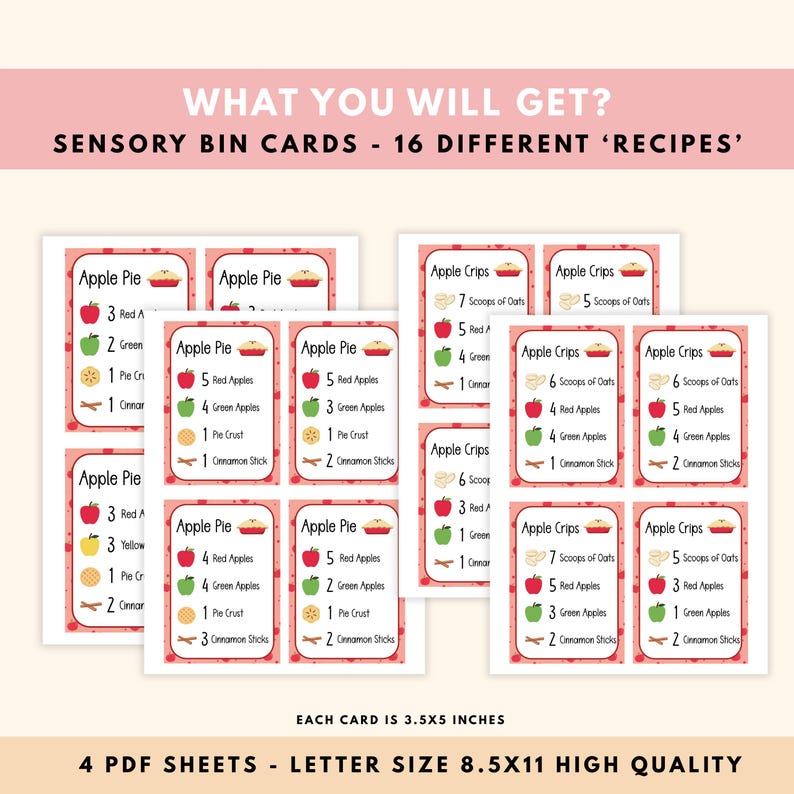 Apple Pie Sensory Bin Cards for Toddlers, Fall Apple Crisp Activity ...