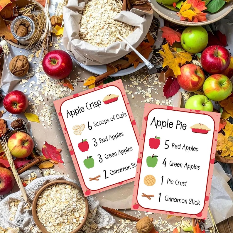Apple Pie & Apple Crisp Sensory Bin Cards for Toddlers, Fall Activity ...